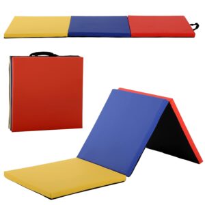 gymnastics mat for kids adults, folding extra thick tumbling mats for home gym, 6’x2’ anti-tear lightweight exercise mat with carrying handles, crash panel mat