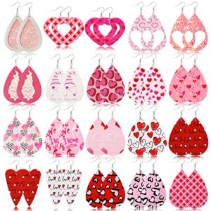 valentine's day leather earrings for women lightweight faux leather teardrop dangle earrings heart-shaped print drop earrings set valentine day gift for girlfriend