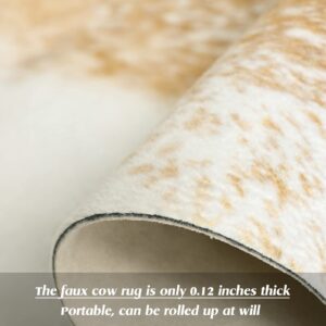 Rtizon Faux Cowhide Rug for Living Room, 2.3 x 3.6 Feet Khaki, Cow Print Skins Rug for Bedroom, Premium Faux Fur Animal Cow Hide Rugs Carpet for Western Decor