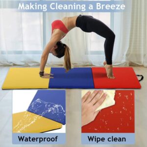 Gymnastics Mat for Kids Adults, Folding Extra Thick Tumbling Mats for Home Gym, 6’x2’ Anti-Tear Lightweight Exercise Mat with Carrying Handles, Crash Panel Mat