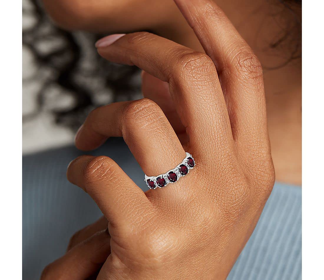 Jewelrygift 925 Sterling-Silver Eternity Band Ring Natural Garnet Gtone Beautiful Chakra Healing Birthstone Western Design Bridal Wedding Jewelry for Women Ring Size : 8