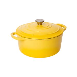 larder & vine enameled cast iron dutch oven with lid - oversized handles, dome lid, dutch oven for sourdough bread making – 5.7qt/5.4l - (limoncello)