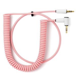 myvolts candycord op-1 / op-z special audio cable, straight mini jack to angled mini jack, curly 65cm to 90cm, marshmallow pink colour