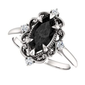 3.5 CT Marquise Cut Onyx Black Diamond Halo Victorian Wedding Ring for Women in 925 Sterling Silver White Gold or Rose Gold or Yellow Gold Finish (Silver, 9)