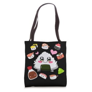 kawaii sushi happy funny japanese anime cute onigiri sushi tote bag