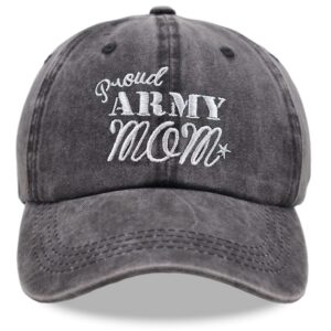 kamaple proud army mom hat, military embroidered baseball cap distressed washed adjustable denim (embroidered black)