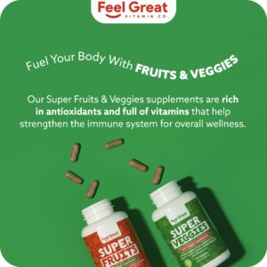 Feel Great Fruit and Vegetable Supplements | 20+ Super Reds & Greens for Natural Energy Support | Vegan Fruit and Veggie Vitamins | 2 Pack of 90 Count Each