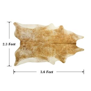 Rtizon Faux Cowhide Rug for Living Room, 2.3 x 3.6 Feet Khaki, Cow Print Skins Rug for Bedroom, Premium Faux Fur Animal Cow Hide Rugs Carpet for Western Decor