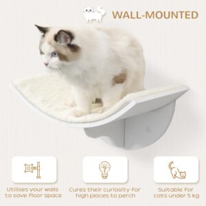 PawHut Wood Wall-Mounted Cat Shelves, Curved Kitten Bed Cat Perch Climber with Fleece Top, 16.25" x 11" x 8.25", White