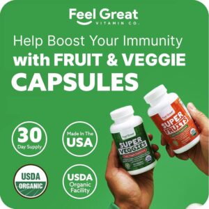 Feel Great Fruit and Vegetable Supplements | 20+ Super Reds & Greens for Natural Energy Support | Vegan Fruit and Veggie Vitamins | 2 Pack of 90 Count Each