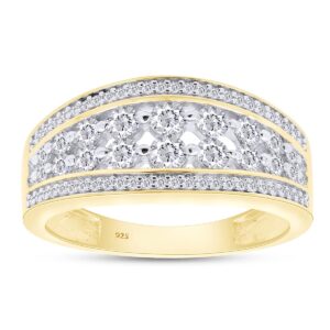 savearth diamonds 0.70 carat (cttw) round cut lab created moissanite diamond four row wedding band ring for women in 14k yellow gold over sterling silver (vvs1 clarity) size-7