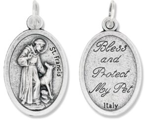 caritas et fides st. francis bless and protect my pet medal charm - 1" medal pendant silver oxidized st. francis for necklace, medals for jewelry catholic, made in italy