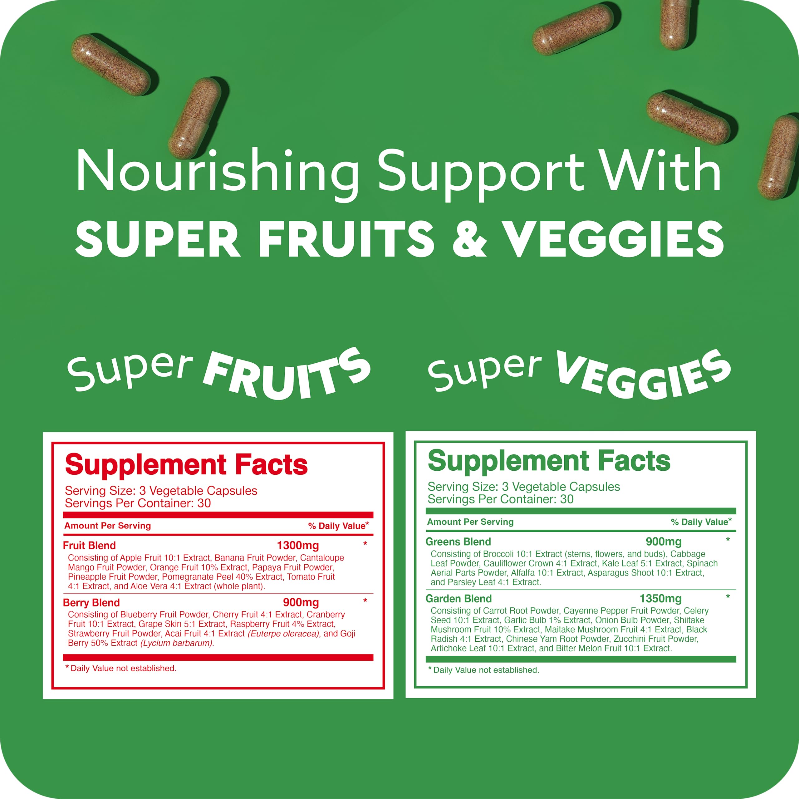 Feel Great Fruit and Vegetable Supplements | 20+ Super Reds & Greens for Natural Energy Support | Vegan Fruit and Veggie Vitamins | 2 Pack of 90 Count Each