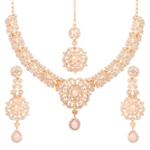 touchstone indian jewelry sets for womens bollywood set bridal jewellery necklace earrings artificial accessories faux pearl kundan desi punjabi traditional wedding maang tikka in gold tone for women