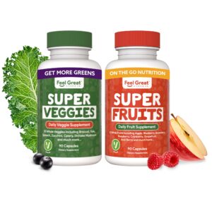 feel great fruit and vegetable supplements | 20+ super reds & greens for natural energy support | vegan fruit and veggie vitamins | 2 pack of 90 count each