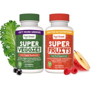 Feel Great Fruit and Vegetable Supplements | 20+ Super Reds & Greens for Natural Energy Support | Vegan Fruit and Veggie Vitamins | 2 Pack of 90 Count Each