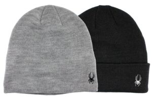 spyder wool blend beanies hat for men & women | two packs with inner fleece lined headband | black and grey | one size fit most