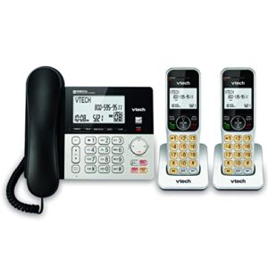 vtech vg208-2 dect 6.0 2-handsets corded/cordless phone for home with answering machine, call blocking, caller id, large backlit display, duplex speakerphone, intercom, line-power