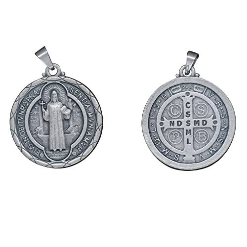 Round Saint Benedict Medal Pendant | Patron Saint of Students and Europe | Silver-Tone Metal | Great Catholic Gift for First Communion, Confirmation, and Ordination