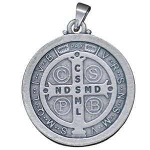 Round Saint Benedict Medal Pendant | Patron Saint of Students and Europe | Silver-Tone Metal | Great Catholic Gift for First Communion, Confirmation, and Ordination