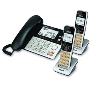 VTech VG208-2 DECT 6.0 2-Handsets Corded/Cordless Phone for Home with Answering Machine, Call Blocking, Caller ID, Large Backlit Display, Duplex Speakerphone, Intercom, Line-Power