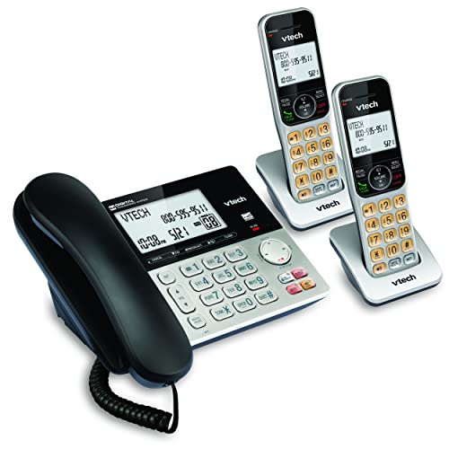 VTech VG208-2 DECT 6.0 2-Handsets Corded/Cordless Phone for Home with Answering Machine, Call Blocking, Caller ID, Large Backlit Display, Duplex Speakerphone, Intercom, Line-Power