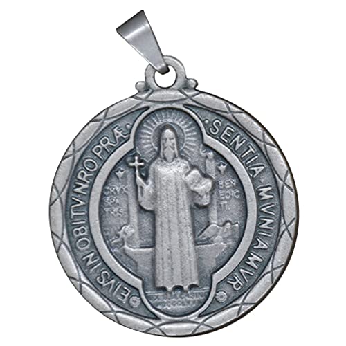 Round Saint Benedict Medal Pendant | Patron Saint of Students and Europe | Silver-Tone Metal | Great Catholic Gift for First Communion, Confirmation, and Ordination