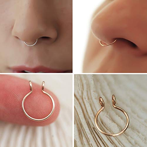 Nose Rings,Fake Nose Ring,Septum Nose Ring,Piercing Jewelry Gift for Men Women,Fashion Thin Brass Non-Piercing Loop Open Nose Ring Women Jewelry Charm Decor - Rose Gold