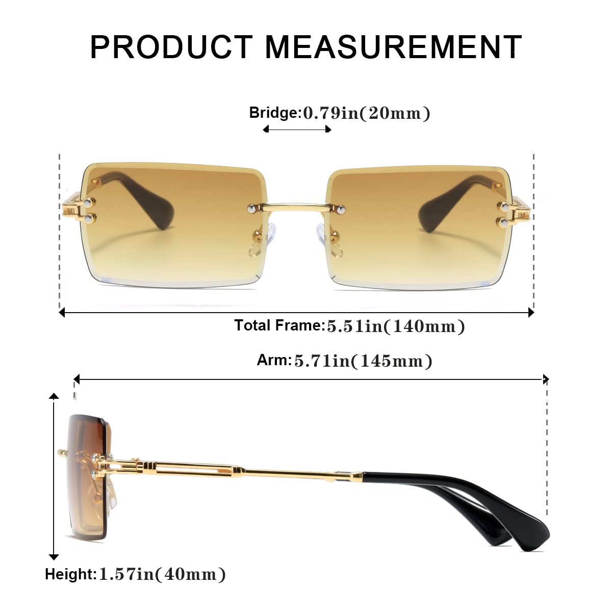 aisswzber Fashion Rimless Rectangle Sunglasses for Women Men Square Glasses Ultralight UV400 Eyewear Unisex 9031