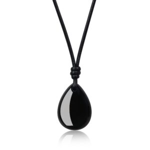 coai adjustable leather cord teardrop black obsidian necklace