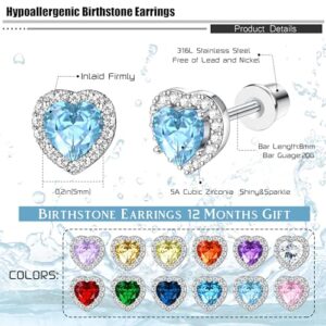 THUNARAZ Hypoallergenic Birthstone Stud Earrings for Women Butterfly Flower Heart CZ Screw Back Earrings Jewelry Gift for Birthday Christmas