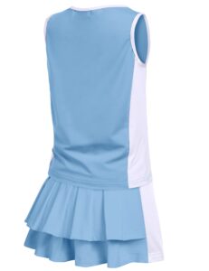 zaclotre girls tennis golf dress outfit sleeveless tank top and skorts sets sport skirt with shorts light blue