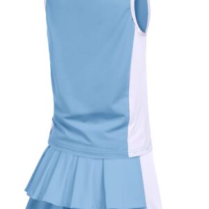 Zaclotre Girls Tennis Golf Dress Outfit Sleeveless Tank Top and Skorts Sets Sport Skirt with Shorts Light Blue