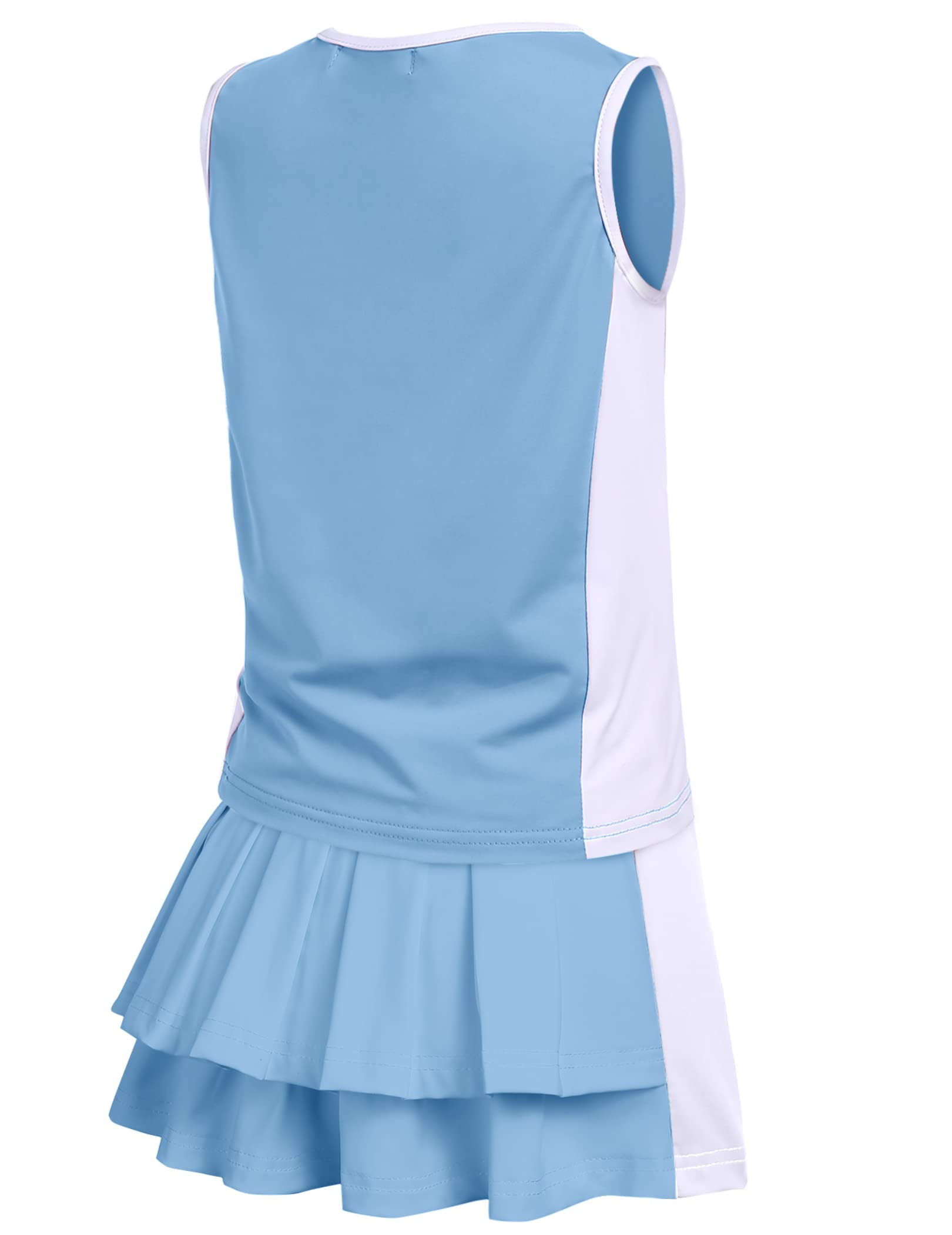 Zaclotre Girls Tennis Golf Dress Outfit Sleeveless Tank Top and Skorts Sets Sport Skirt with Shorts Light Blue