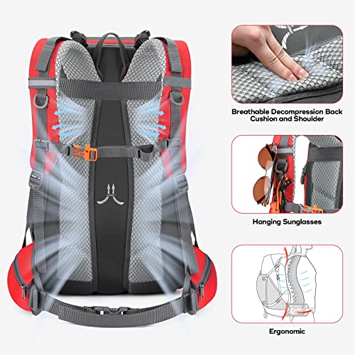 Maelstrom Hiking Backpack,Camping Backpack,40L Waterproof Hiking Daypack with Rain Cover,Lightweight Travel Backpack,Red