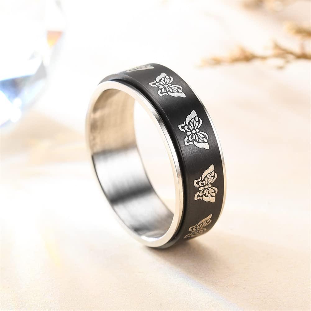 ZKXXJ Personalized Butterfly Spinner Ring for Men Women,Stainless Steel Custom Name Rotatable Fidget Anxiety Ring Engraved Finger Band,Size 6-12