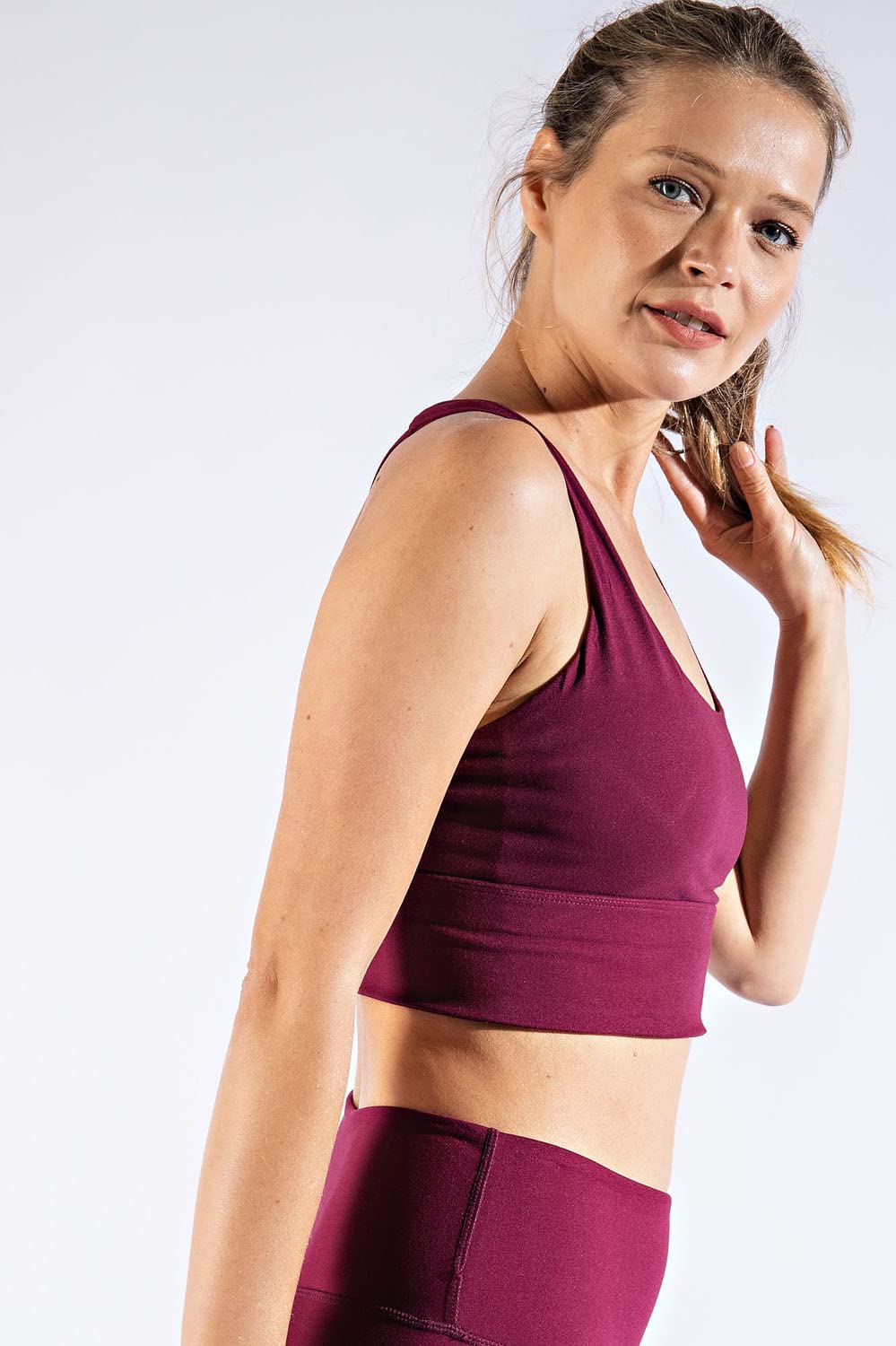 Hype Up Women's Strappy Crisscross Back Medium Support Sports Bra with Removable Cups (S-3X) Burgundy