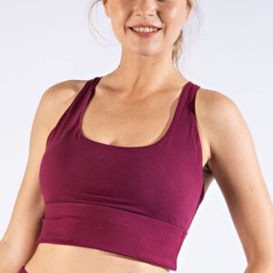 Hype Up Women's Strappy Crisscross Back Medium Support Sports Bra with Removable Cups (S-3X) Burgundy