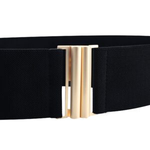 macoking Black Belts for Women Wide Elastic Belt for Dresses Cinch Belt Gold Buckle L