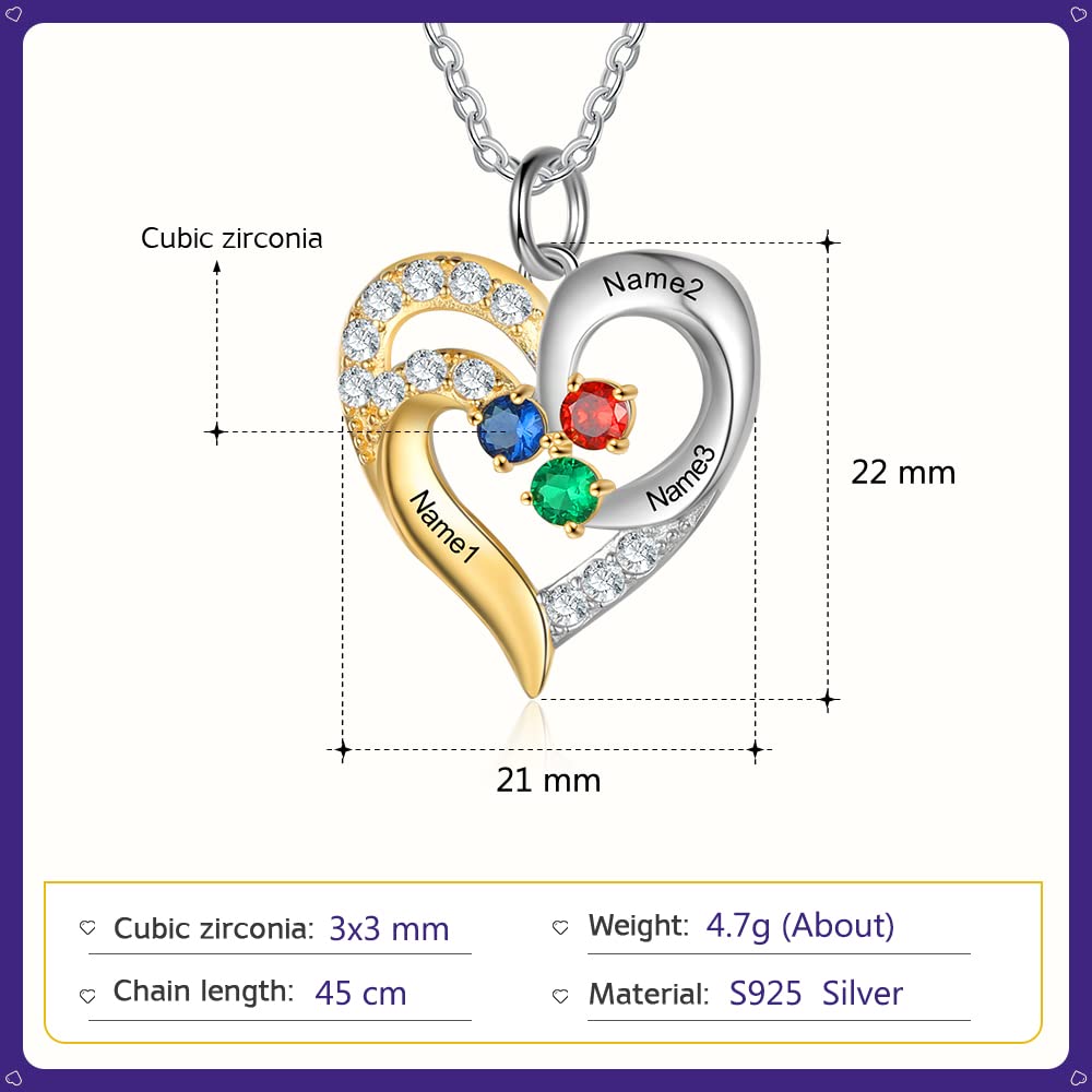 Jewelstruck Personalized Mothers Necklace with Birthstones Sterling Silver Promise Necklace for Women Engraved Names Family Anniversary Birthday Gifts for Mom Wife Nana Christmas