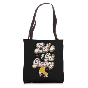 cool roller skating skate girl 1970s retro tote bag