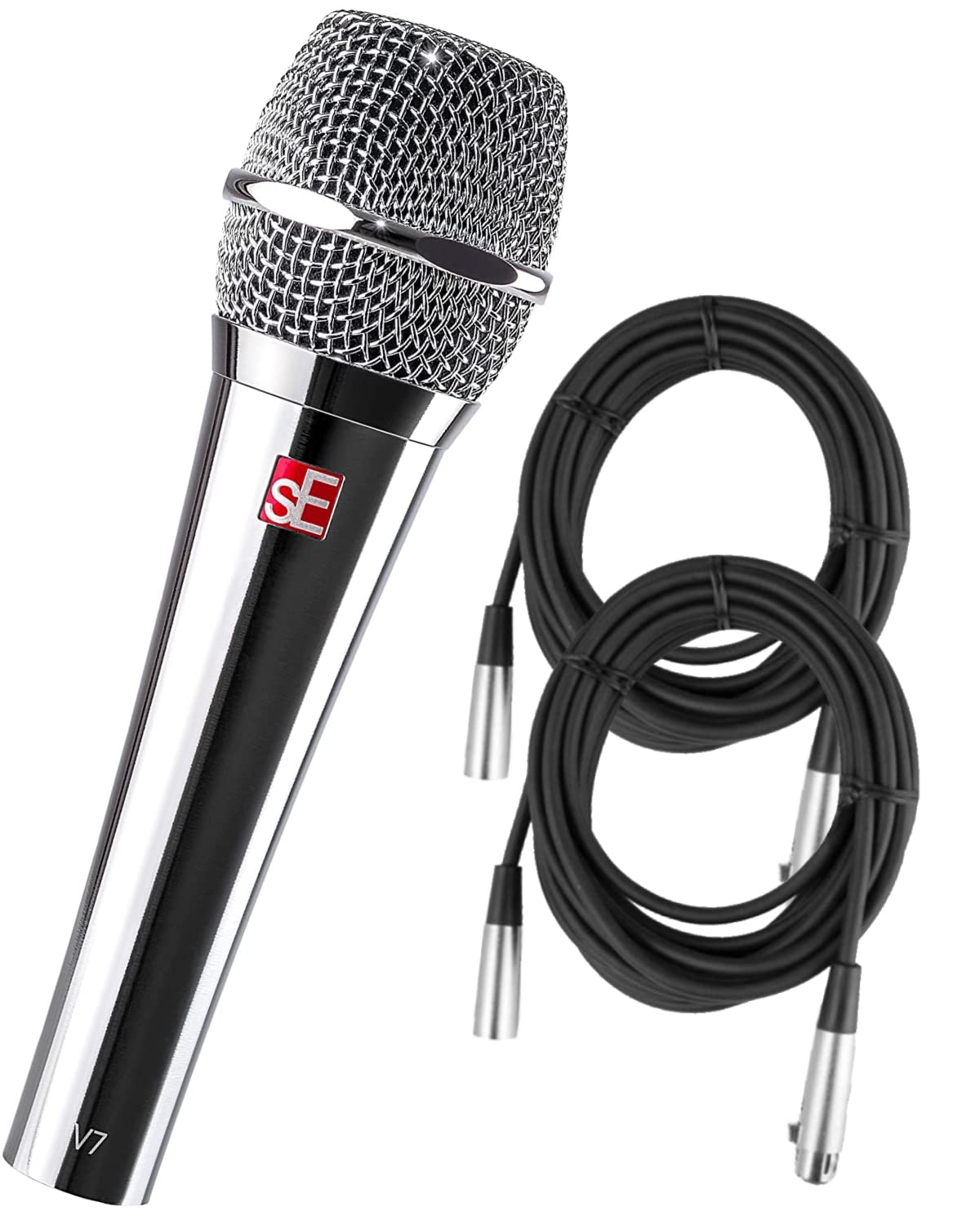 Briskdrop sE Electronics V7 Studio Grade Handheld Microphone Supercardioid Chrome with 2 XLR Cables