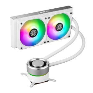 lian li galahad aio cooler 240mm radiator liquid cpu cooler rgb all-in-one water cooling system, triple chamber pump, lga1700 bracket, amd am5/am4 intel lga1200/115x/2011/2066 compatible (240mm white)