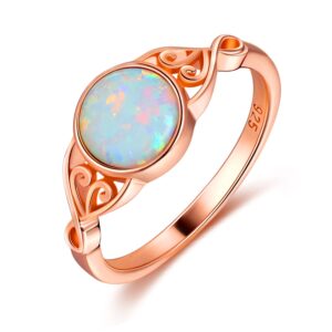 gemsme 925 sterling silver ring for women 14k rose gold plated 6mm round cut created opal white opal band rings engagement promise ring jewelry size 5