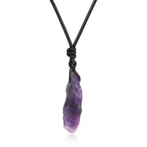 coai leather cord healing crystal raw amethyst necklace