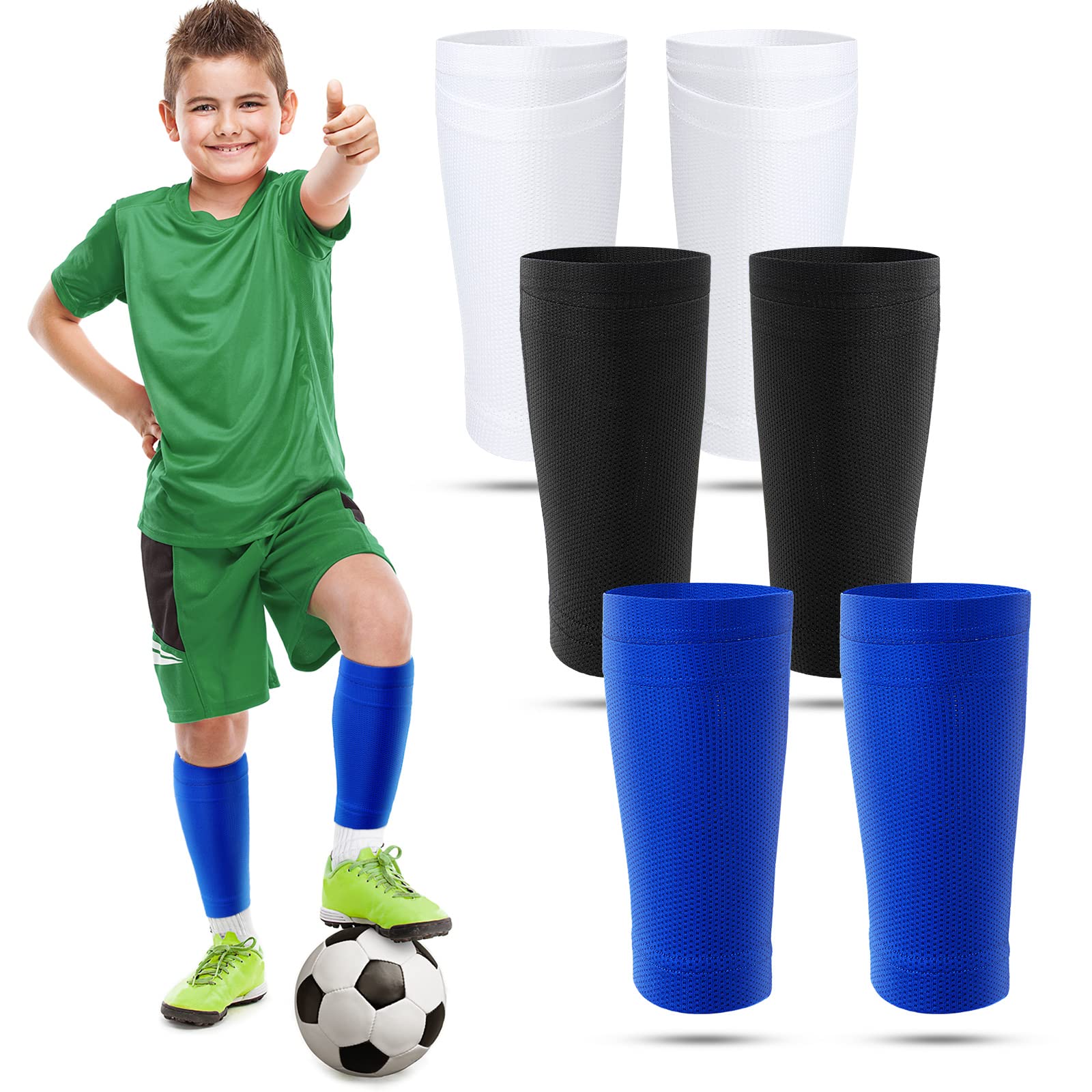 Boyiee Soccer Shin Guard Socks, Small, White/Black/Blue, 3 Pairs