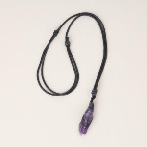 COAI Leather Cord Healing Crystal Raw Amethyst Necklace