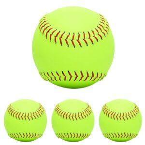 gkk softballs 4 pack sports practice softballs 12 inch slow pitch official size and weight softball autograph softball training ball for games, soft toss, batting, fielding, hitting, pitching