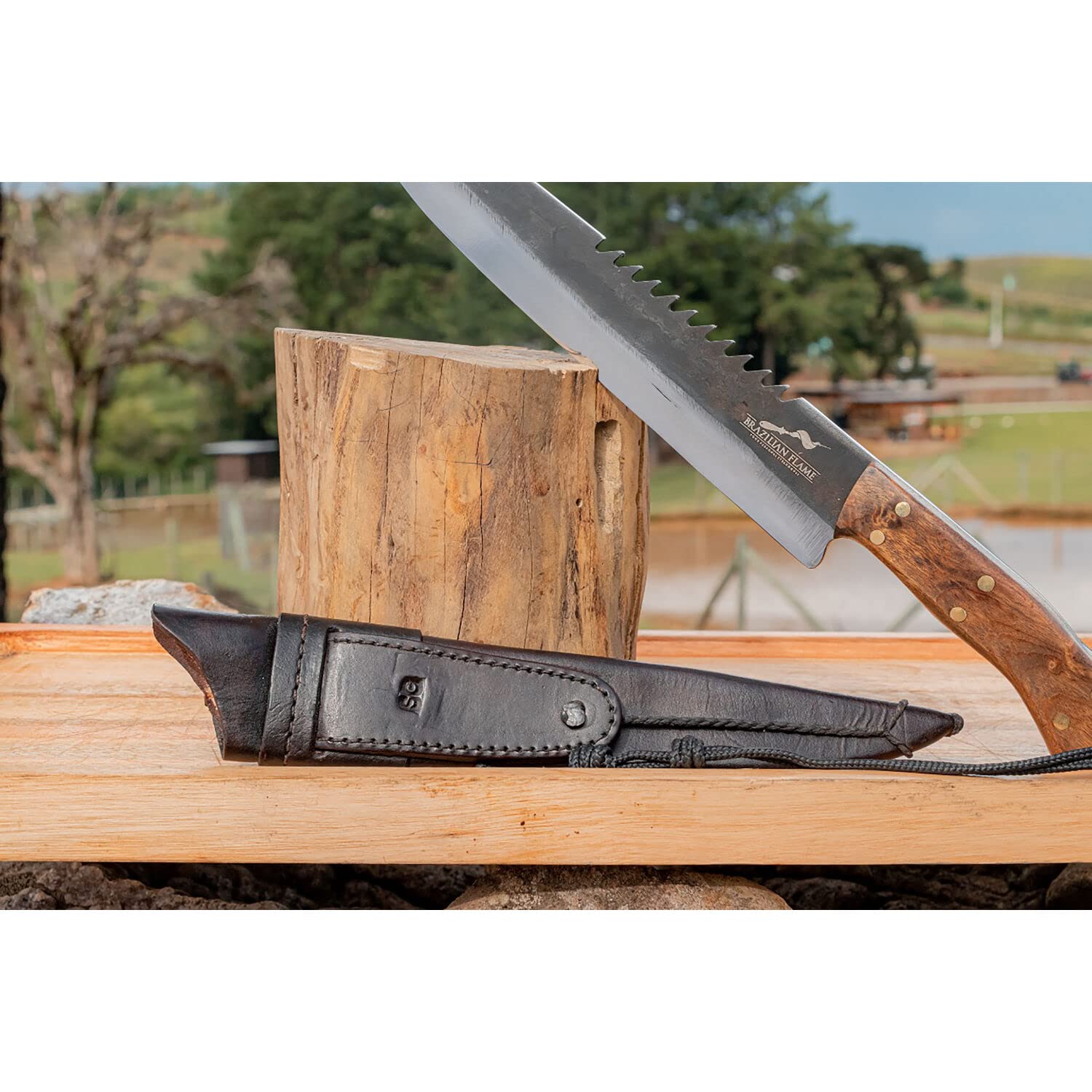 Brazilian Flame Hunter Bison 12-inch Knife Full Tang, Fixed Blade Skinning Knife with Leather Sheath, Survival, Combat, and Tactical Hunting Knife, Perfect for Fishing, Camping, Stainless Steel 420C