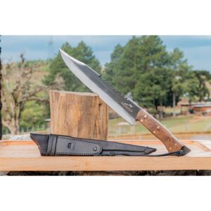 Brazilian Flame Hunter Bison 12-inch Knife Full Tang, Fixed Blade Skinning Knife with Leather Sheath, Survival, Combat, and Tactical Hunting Knife, Perfect for Fishing, Camping, Stainless Steel 420C